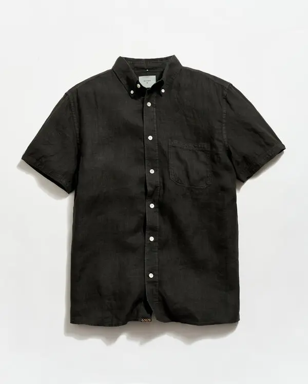 Billy Reid Short Sleeve Linen Tuscumbia Shirt Button Down - Peat