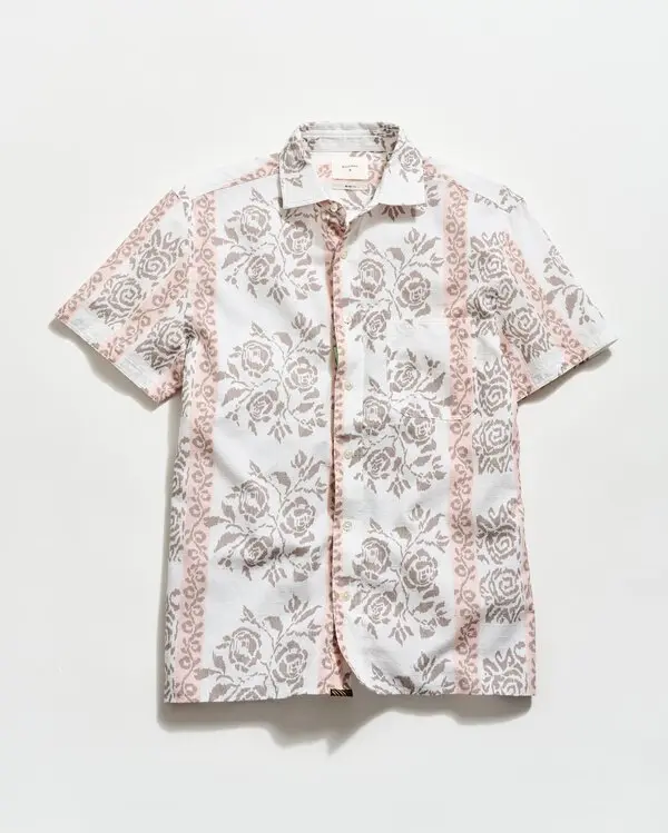 Billy Reid Short Sleeve Textural Tropical Roses Treme Shirt