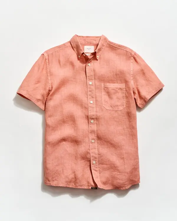 Billy Reid Short Sleeve Linen Tuscumbia Shirt Button Down - Salmon
