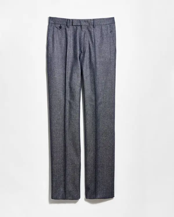 Billy Reid Herringbone Silk Wool Flat Front Trouser - Navy