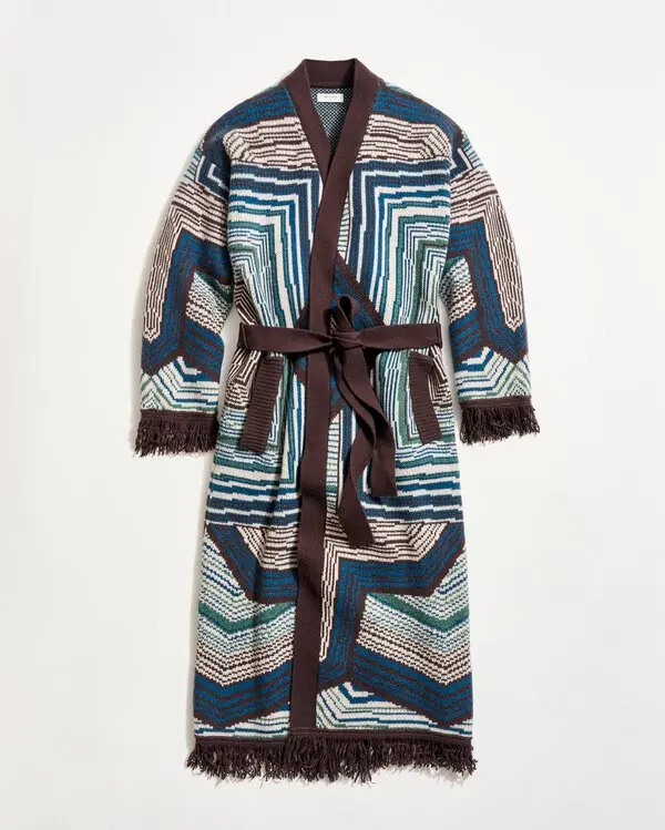 Billy Reid New Folk Jacquard Cardigan Coat - Teal Multi