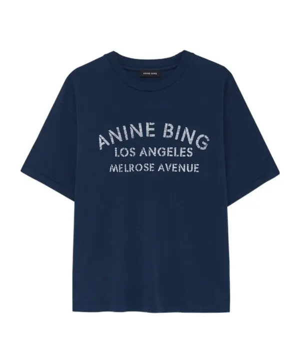ANINE BING Cade T-shirt Melrose Stencil Navy - Navy Blue
