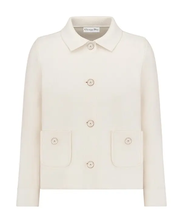 Dior Cropped Jacket With Resin Pearl Embellishments - White