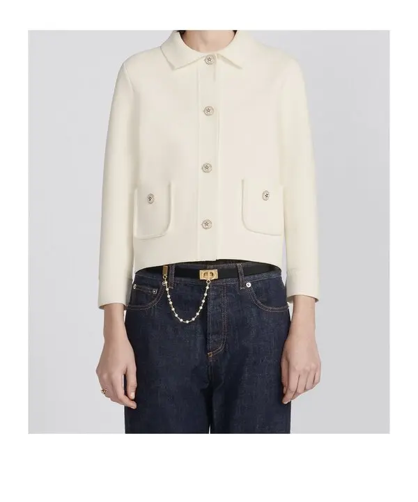 Dior Cropped Jacket With Resin Pearl Embellishments - White