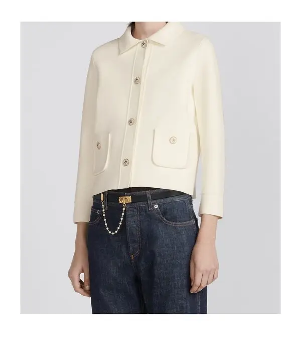 Dior Cropped Jacket With Resin Pearl Embellishments - White