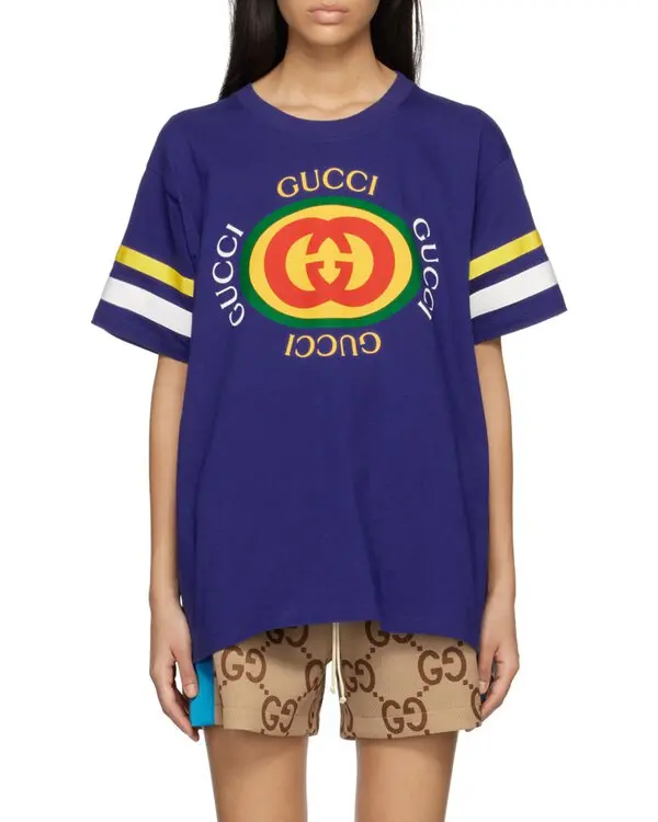 Gucci Vintage Logo Printed Crewneck T-shirt - Blue