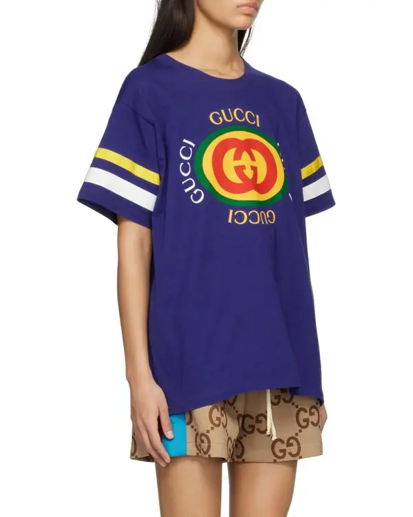 Gucci Vintage Logo Printed Crewneck T-shirt - Blue