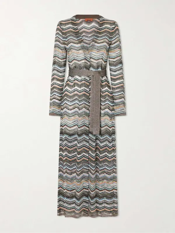Missoni Striped Belted Crochet-knit Cardigan - Multi