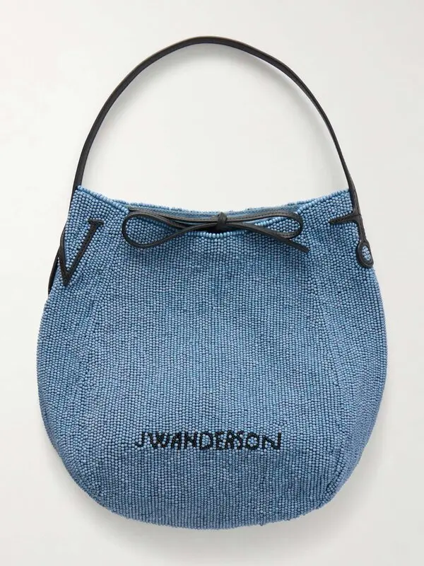 JW Anderson Bead-embellished Leather-trimmed Canvas Tote - Sky Blue
