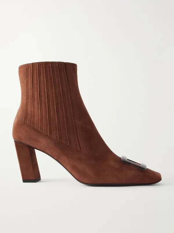 ROGER VIVIER Belle Vivier 75 Embellished Suede Ankle Boots - Brown