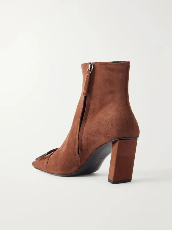 ROGER VIVIER Belle Vivier 75 Embellished Suede Ankle Boots - Brown