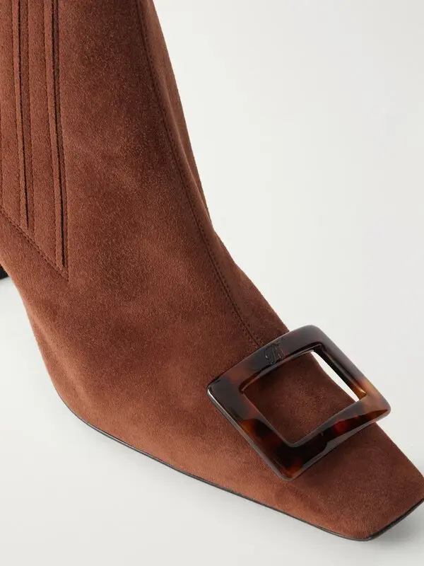 ROGER VIVIER Belle Vivier 75 Embellished Suede Ankle Boots - Brown