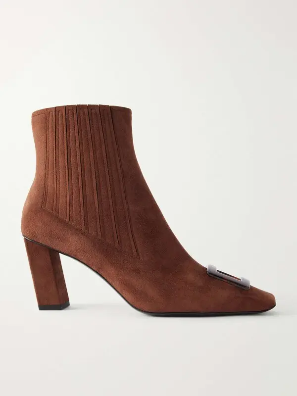 ROGER VIVIER Belle Vivier 75 Embellished Suede Ankle Boots - Tan