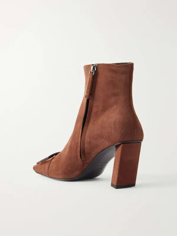 ROGER VIVIER Belle Vivier Embellished Suede Ankle Boots - Tan