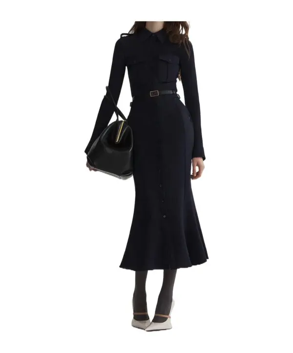 MUGLER Military Shirt Dress - Navy Blue