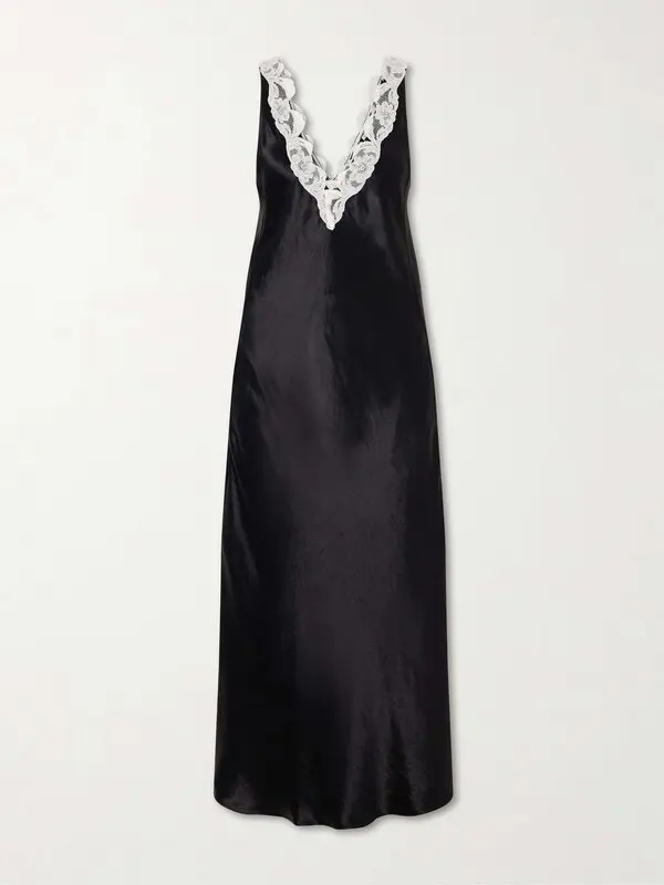 Maria Mcmanus Lace-trimmed Satin Maxi Dress - Black