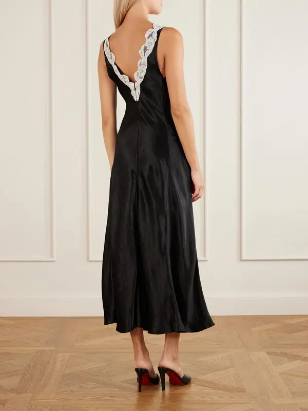 Maria Mcmanus Lace-trimmed Satin Maxi Dress
