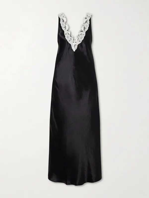 Maria Mcmanus Lace-trimmed Satin Maxi Dress - Black