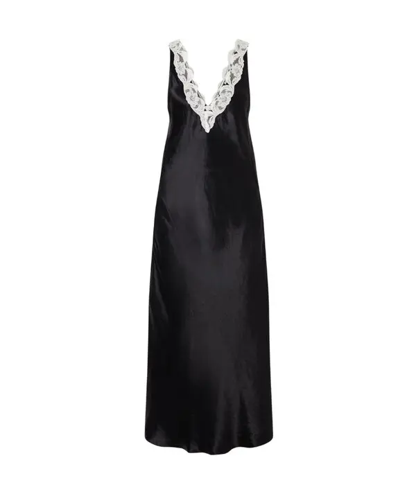 Maria Mcmanus Lace-trimmed Satin Maxi Dress - Black