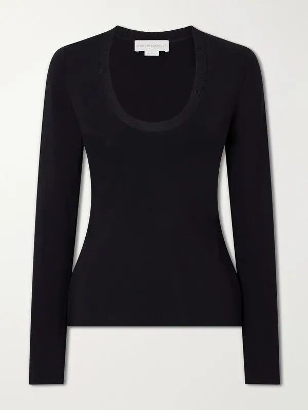 Stella McCartney Ribbed Scoop Neck Jersey Top - Black