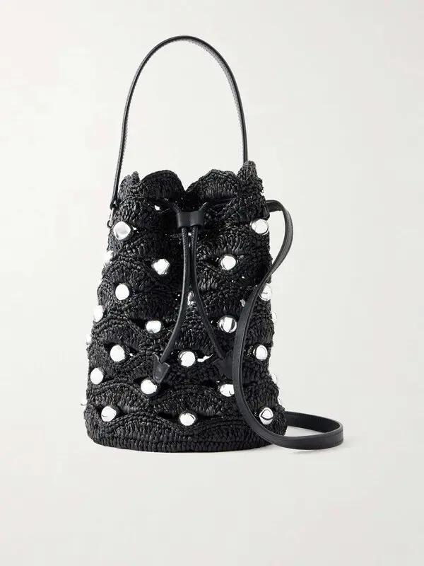 Rabanne Embellished Leather-trimmed Raffia Crossbody Bag - Black