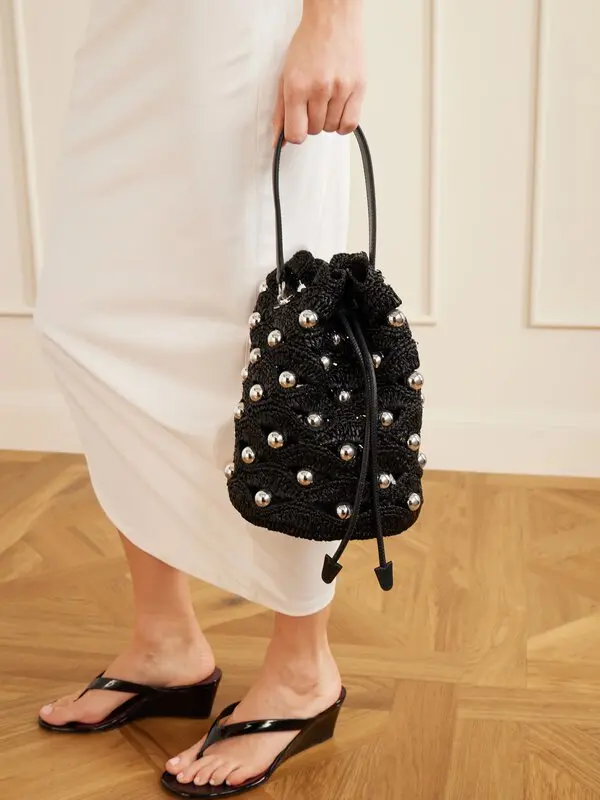 Rabanne Embellished Raffia Bucket Bag
