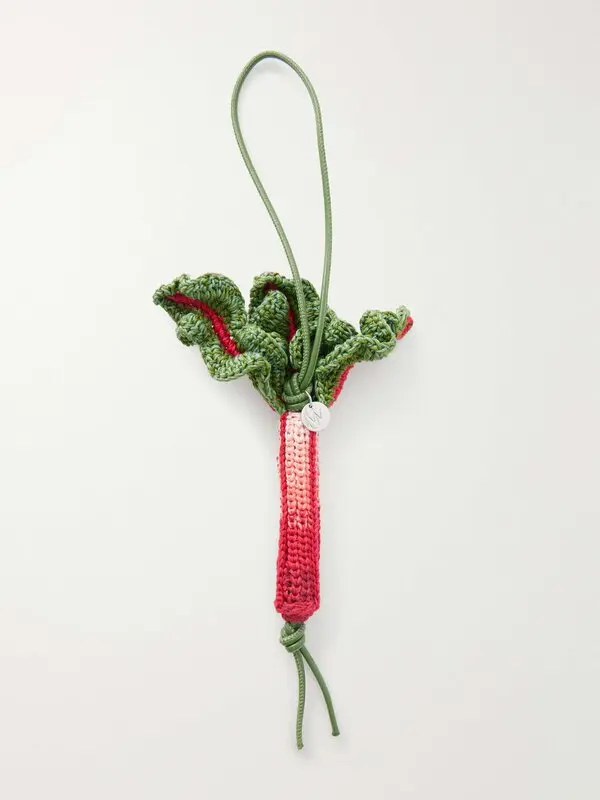 JW Anderson Rhubarb Leather-trimmed Crocheted Cotton Charm - Multi
