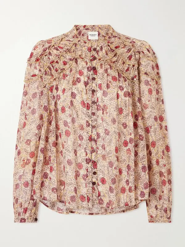 MARANT ETOILE Christa Ruffled Printed Cotton Blouse - Multi
