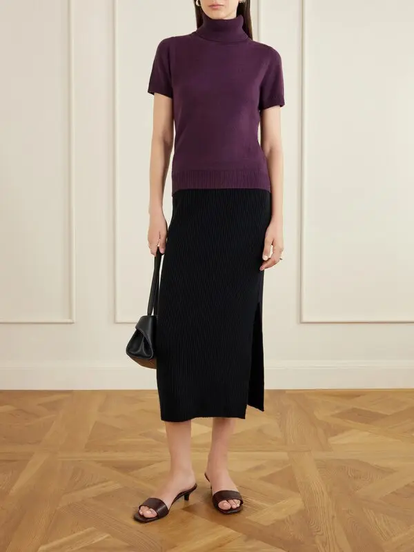 ALLUDE Short Sleeve Cashmere Turtleneck
