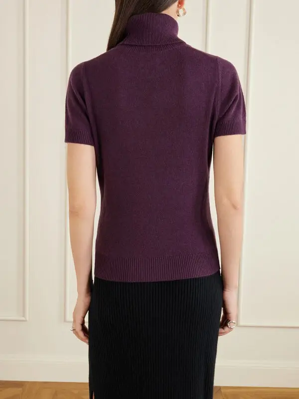 ALLUDE Short Sleeve Cashmere Turtleneck