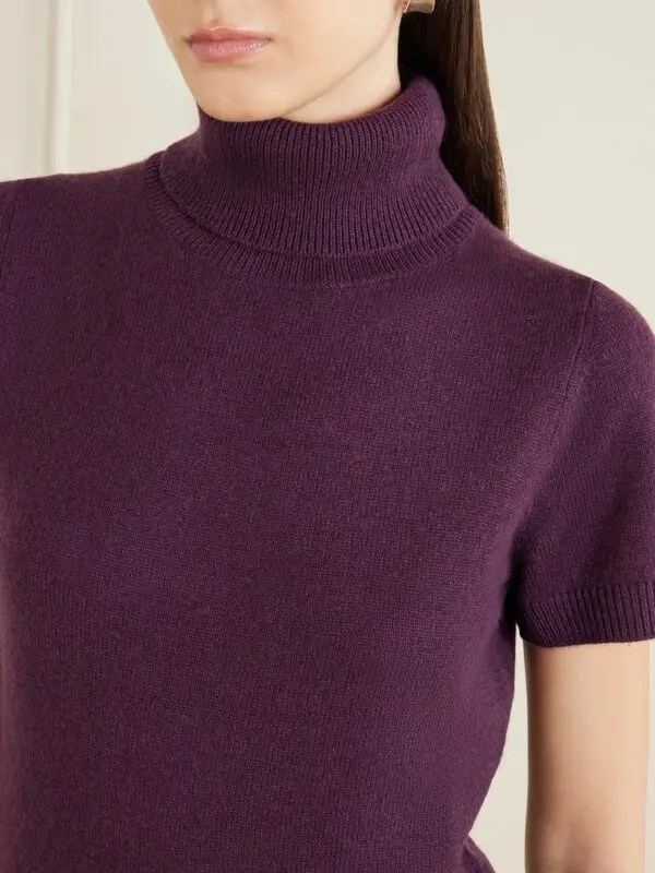 ALLUDE Short Sleeve Cashmere Turtleneck