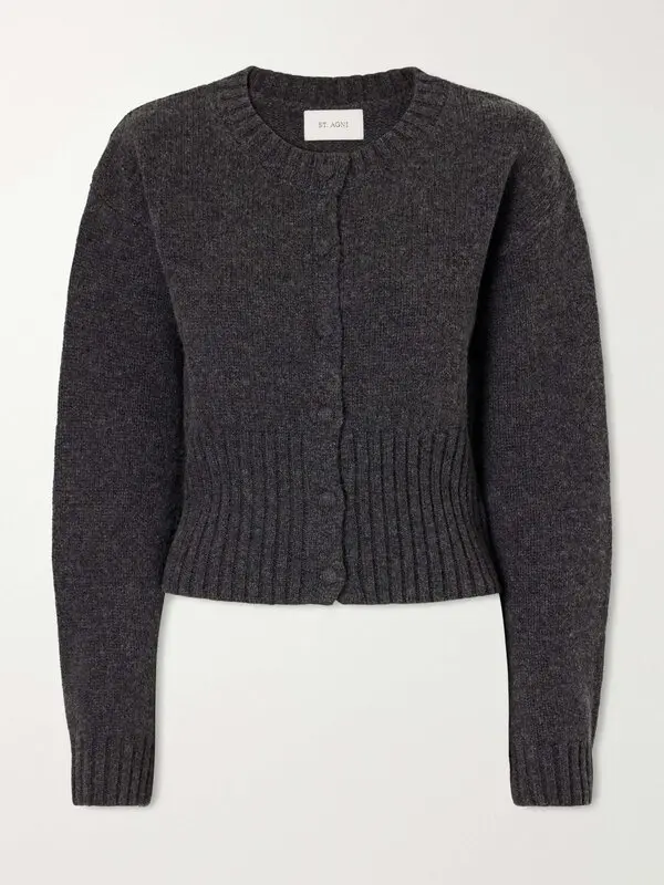 ST. AGNI Cropped Wool Cardigan - Gray