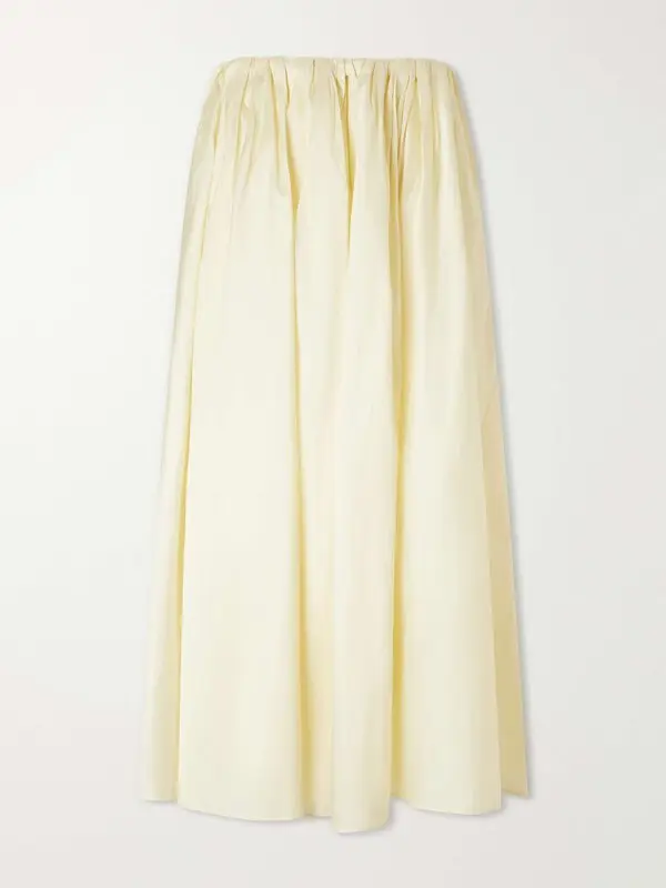 ABADIA Elodie Pleated Duchesse-satin Midi Skirt - Cream