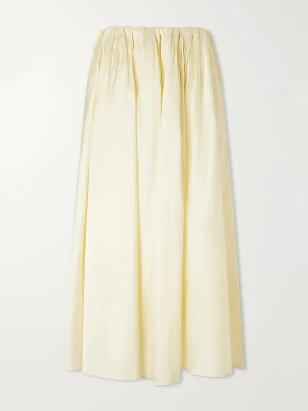 ABADIA Elodie Pleated Duchesse-satin Midi Skirt - Neutrals