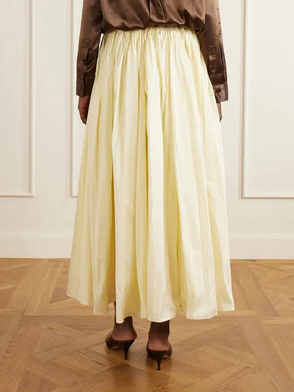 ABADIA Elodie Pleated Duchesse-satin Midi Skirt - Neutrals