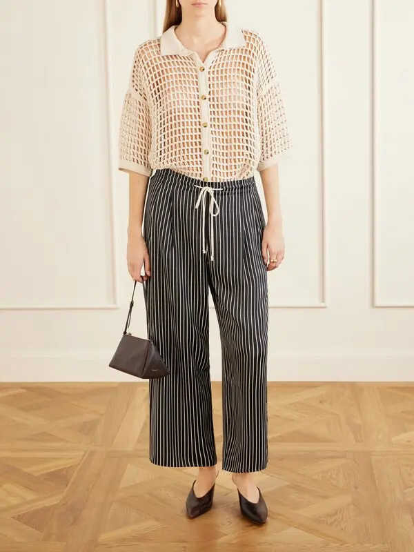 Maria Mcmanus Striped Habotai Wide-leg Pants - Black