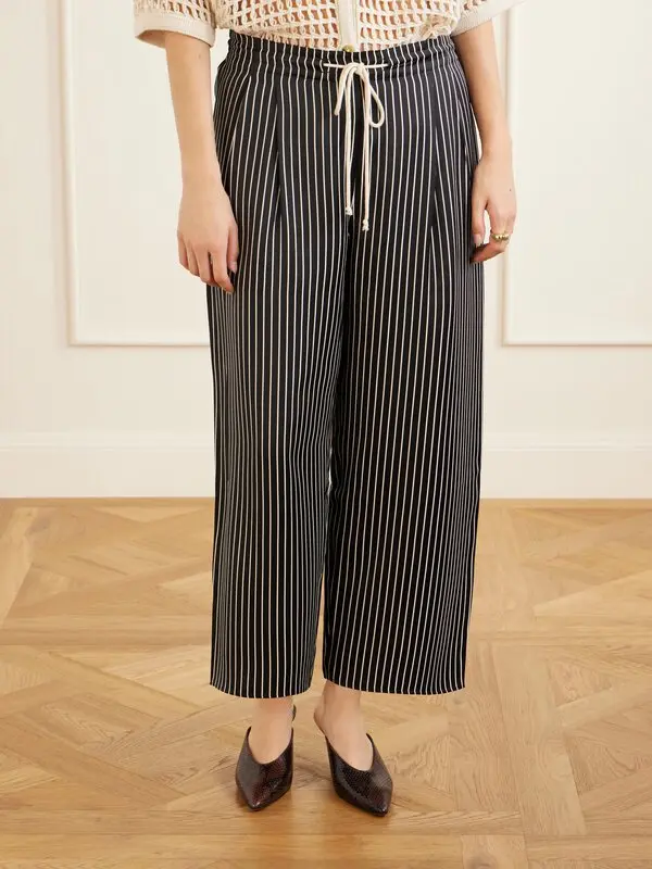 Maria Mcmanus Striped Habotai Wide-leg Pants - Black
