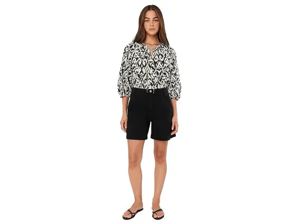 Vince Camuto Printed Lace-up Raglan Top - Black