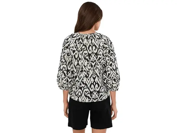 Vince Camuto Printed Lace-up Raglan Top - Black