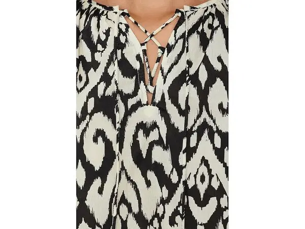 Vince Camuto Printed Lace-up Raglan Top - Black