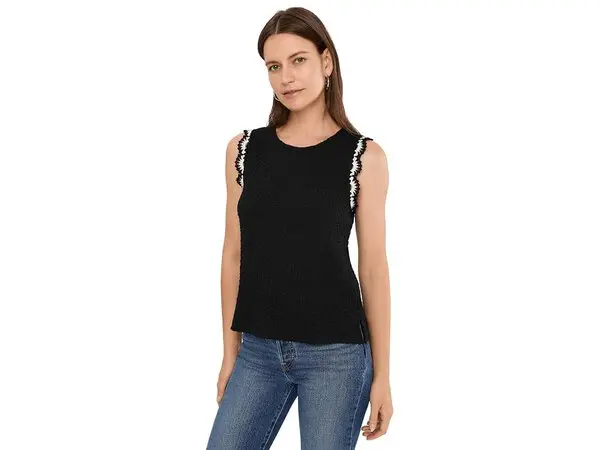 Vince Camuto Crew Neck Tank With Scallops Clothing Rich 1 - Black