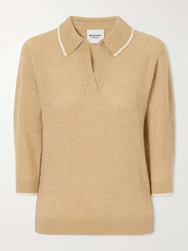 MARANT ETOILE Nathalie Ribbed-detail Wool-blend Knitted Polo - Brown
