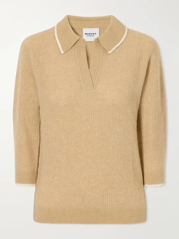 MARANT ETOILE Nathalie Ribbed-detail Wool-blend Knitted Polo - Brown