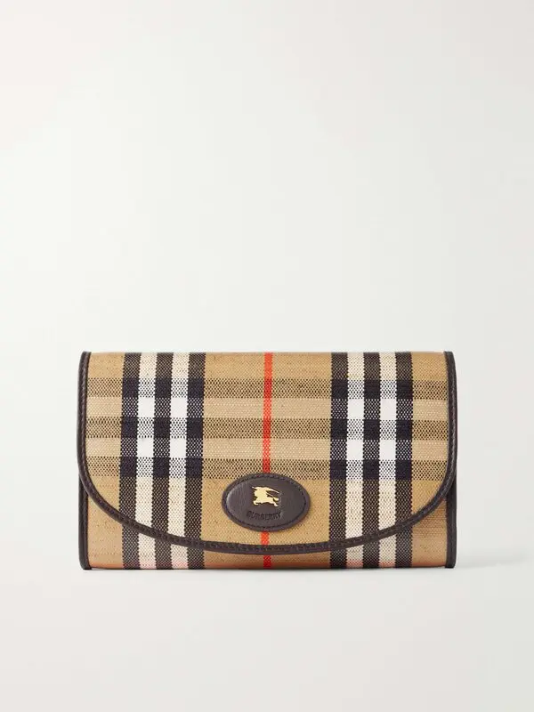 Burberry Leather-trimmed Checked Coated-canvas Clutch - Beige