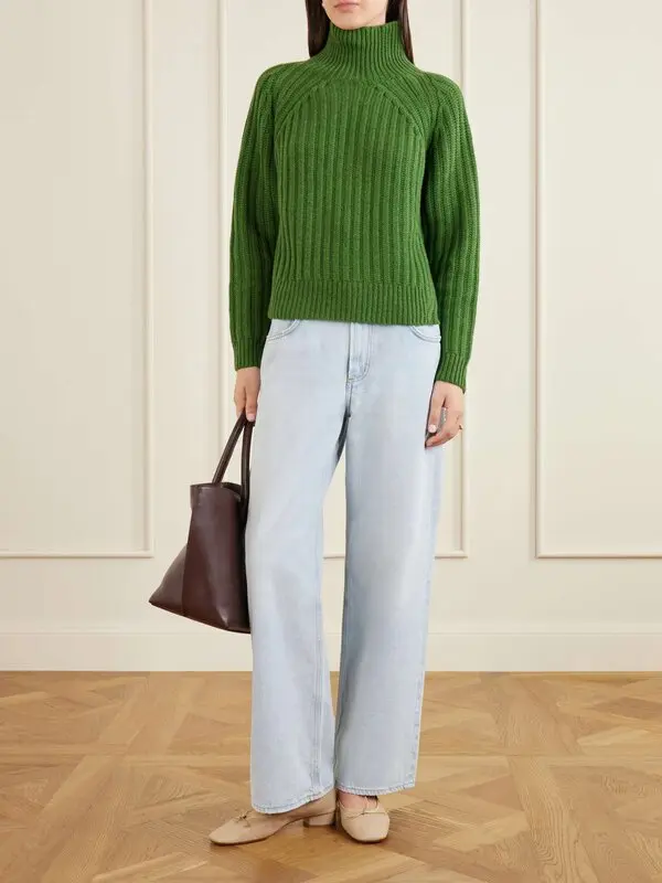 ALLUDE Ribbed Cashmere Turtleneck Sweater