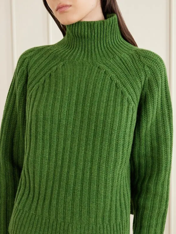 ALLUDE Ribbed Cashmere Mock Neck Sweater