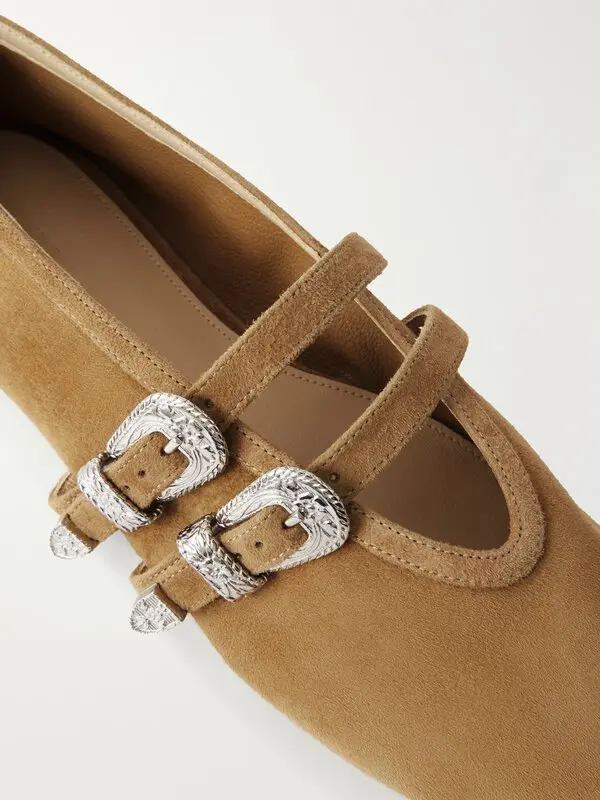 Le Monde Beryl Claudia Buckle-detail Suede Ballet Flats - Brown