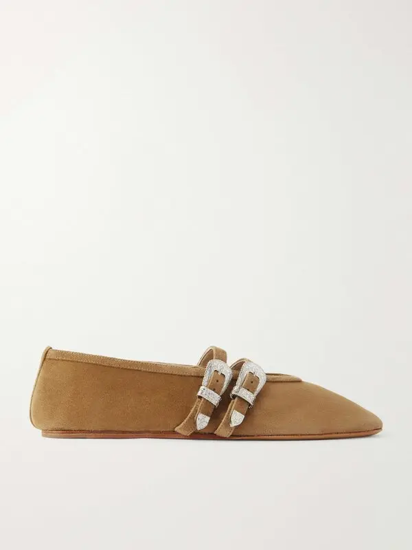Le Monde Beryl Claudia Buckle-detail Suede Ballet Flats - Taupe