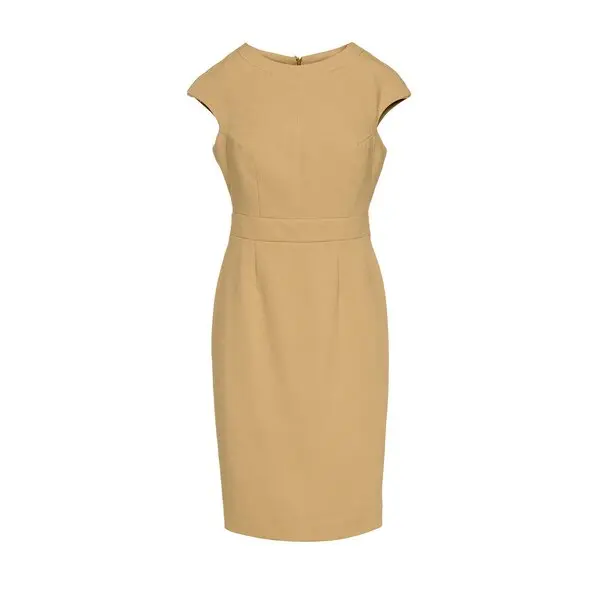 CONQUISTA Solid Colour Dress With Cap Sleeves Camel Color - Brown