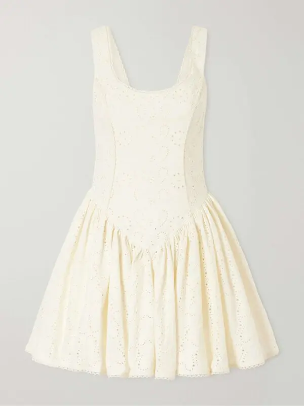 Agua Bendita Pluma Playa Broderie Anglaise Cotton Mini Dress - Cream